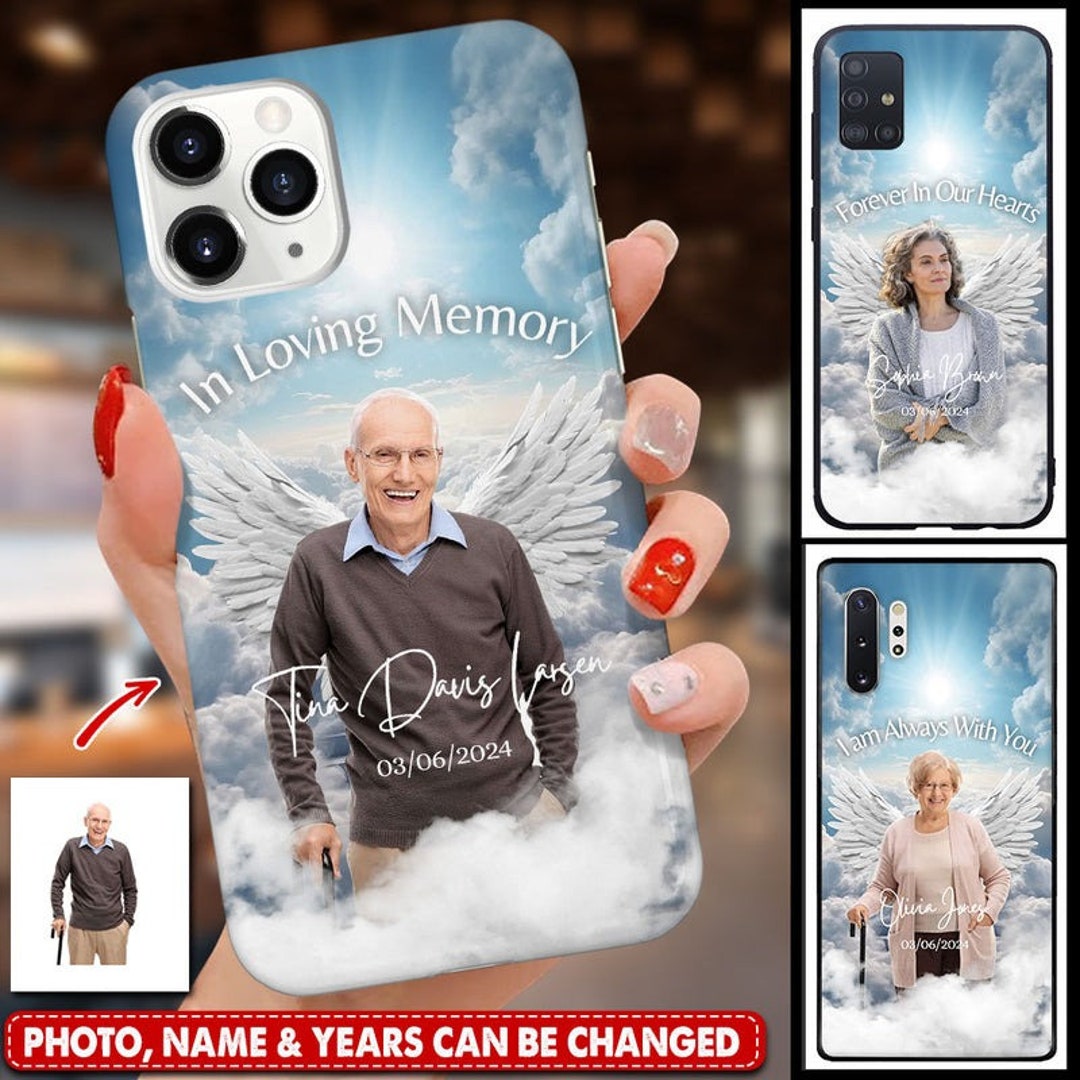 In Loving Memory Custom Photo Angel Wings Memorial Silicone Phone Case ...