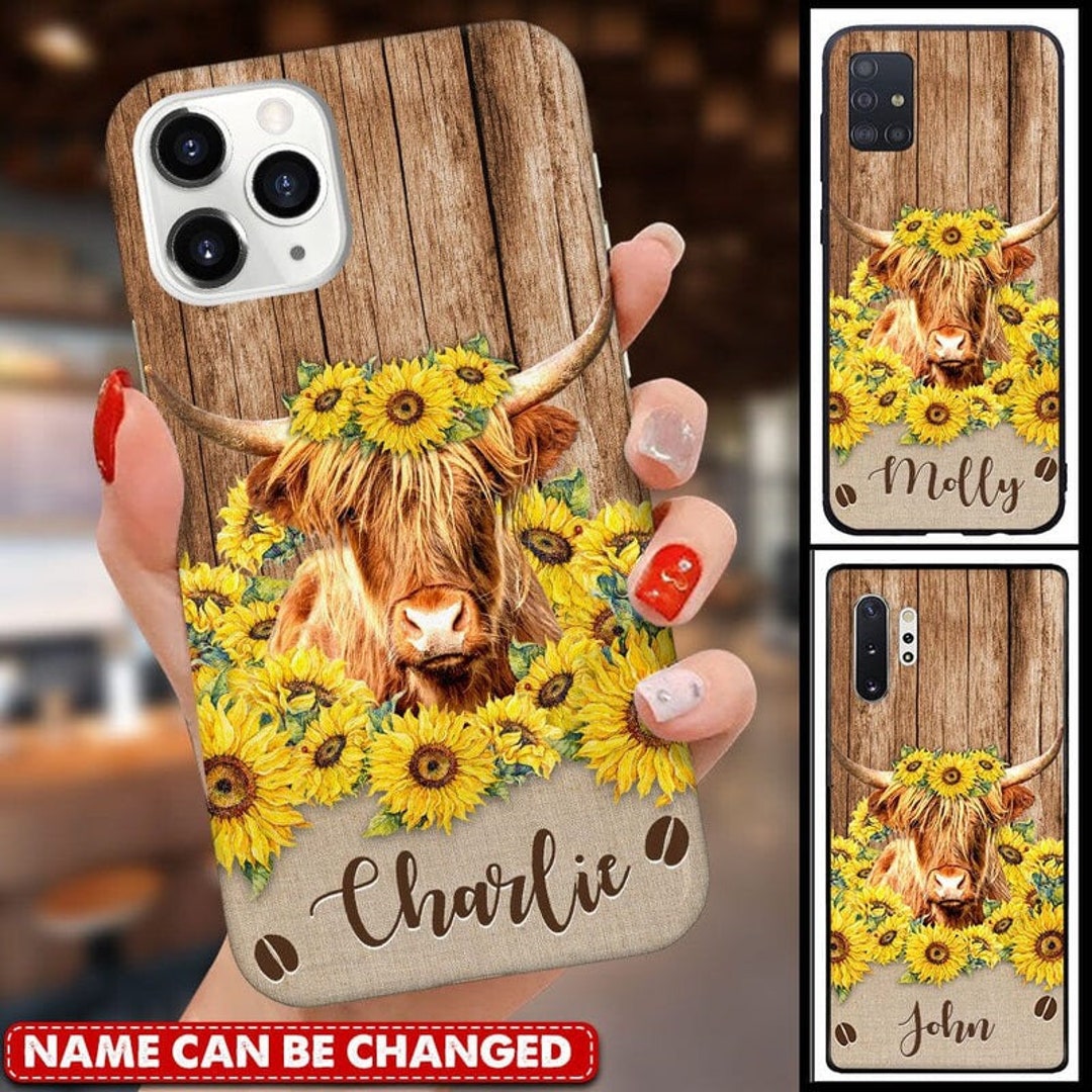 Sunflower Highland Cow Love Cow Cattle Farm Personalized Phone Case ...