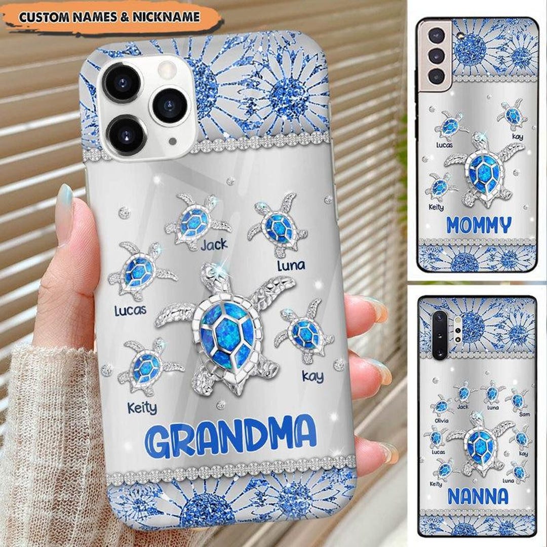 Grandma With Grandkids Blue Turtle Personalized Mommy,nana,grandma,auntie Phone Case,custom Name ...