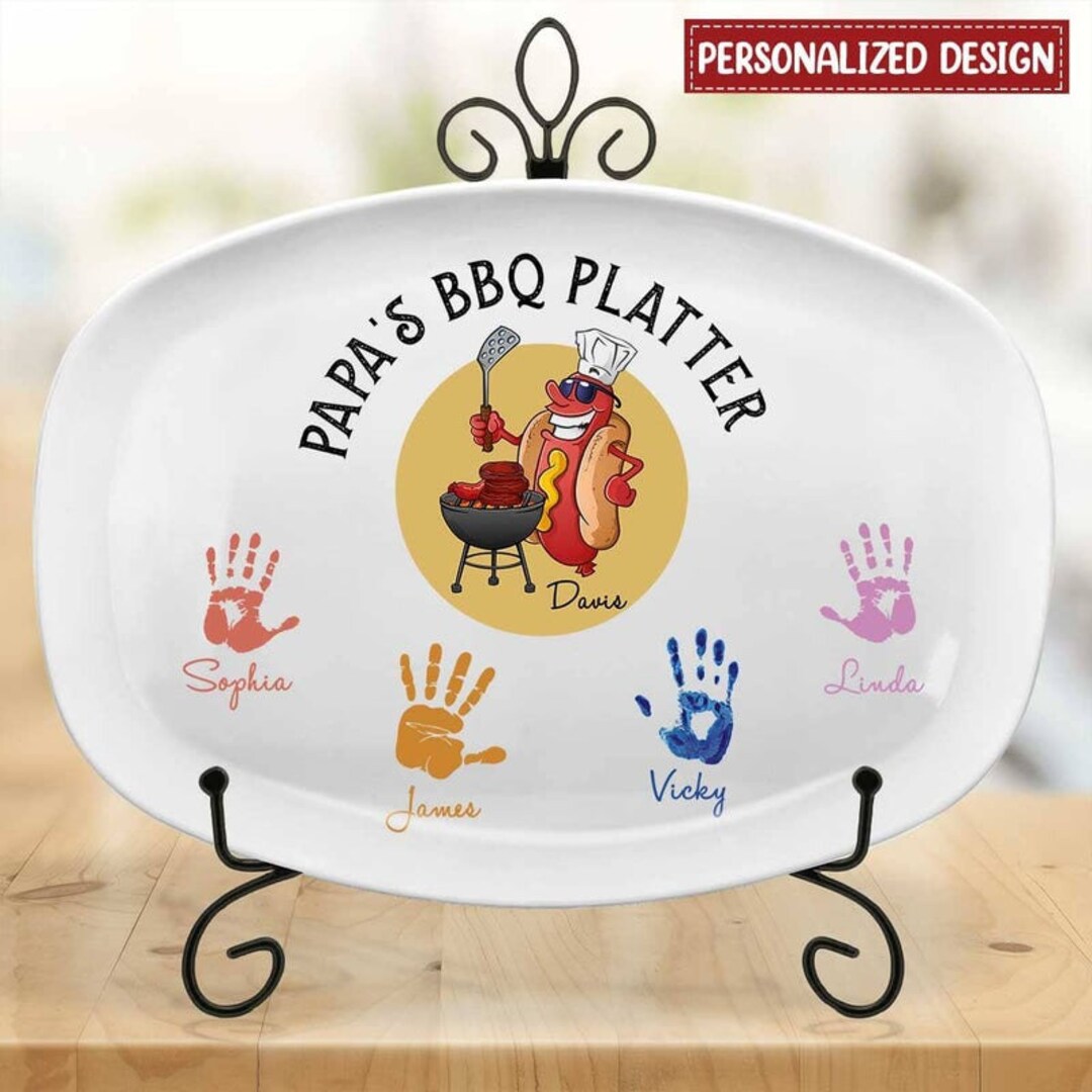 Papa's BBQ Platter Handprints Kids Grandpa Grandkids Personalized ...