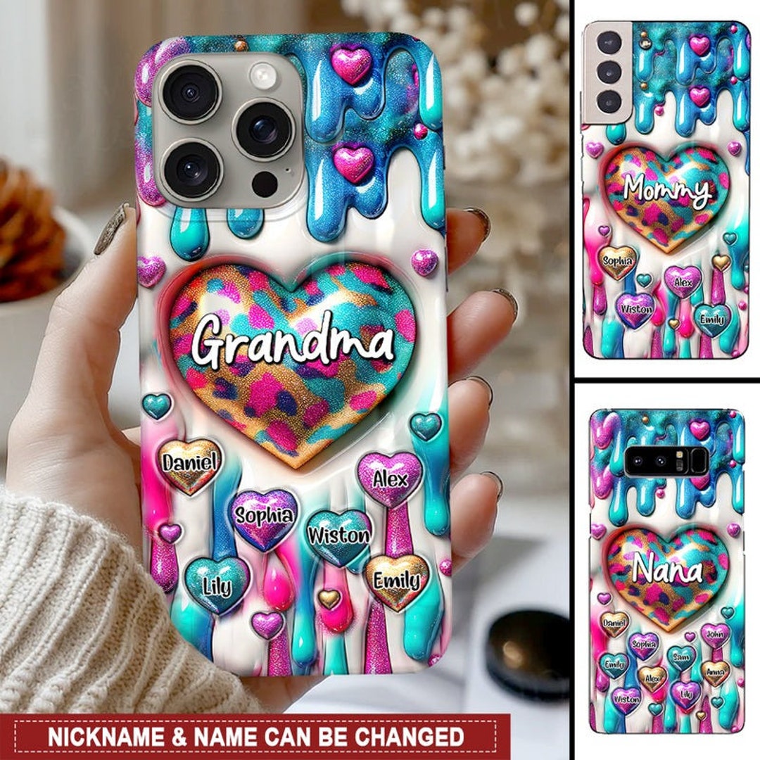 Inflated Effect Coloful Sweet Heart Grandma Mom Kids Dripping ...
