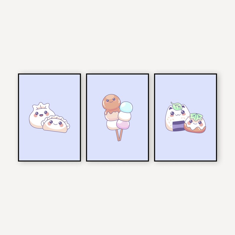 Cute Chibi Kawaii Dumplings Deserts Sushi Dumpling Artwork Poster Wall ...