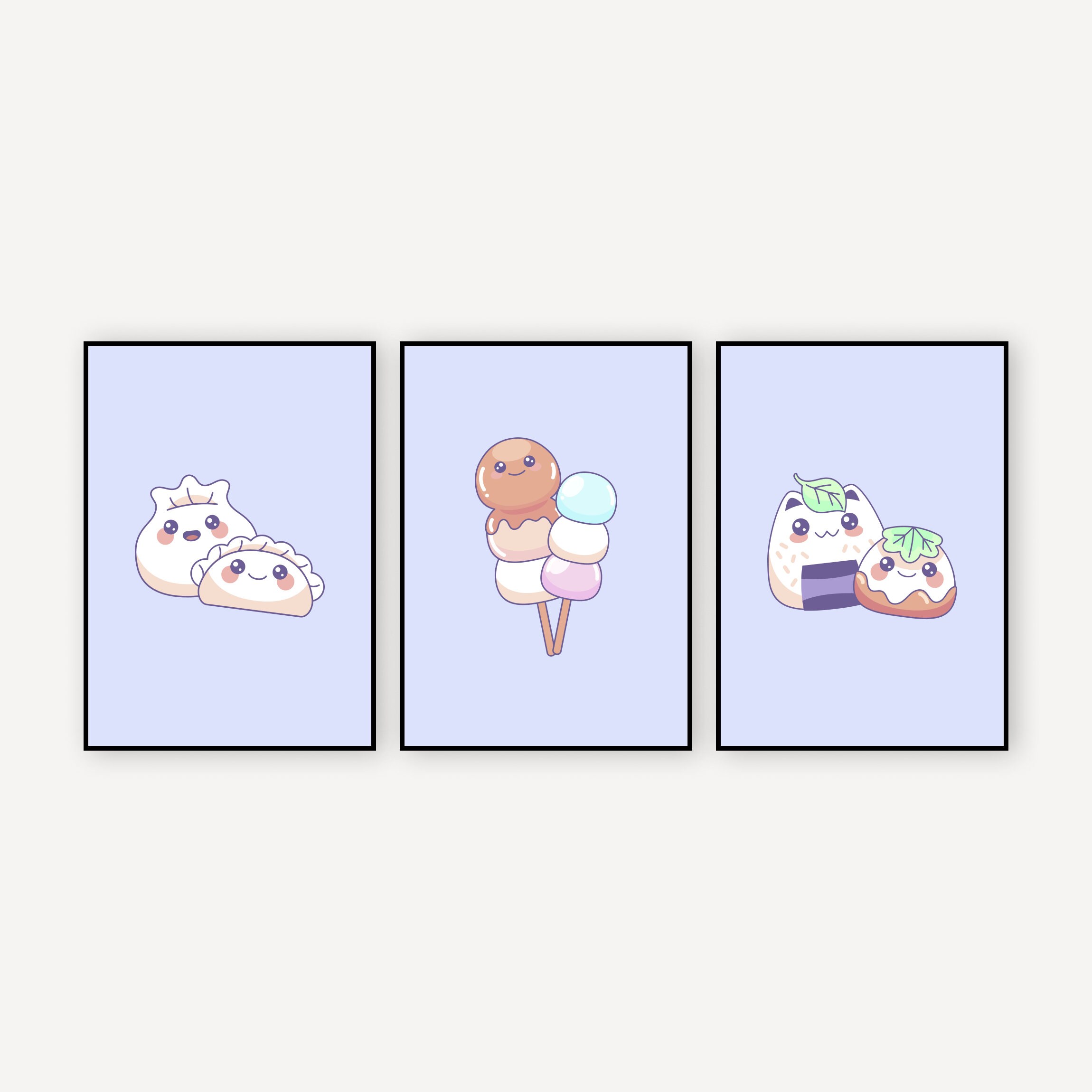 Cute Chibi Kawaii Dumplings Deserts Sushi Dumpling Artwork Poster Wall ...
