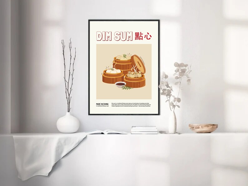 Dim Sum Poster, Food Print, Modern Kitchen Decor, Chinese Food ...