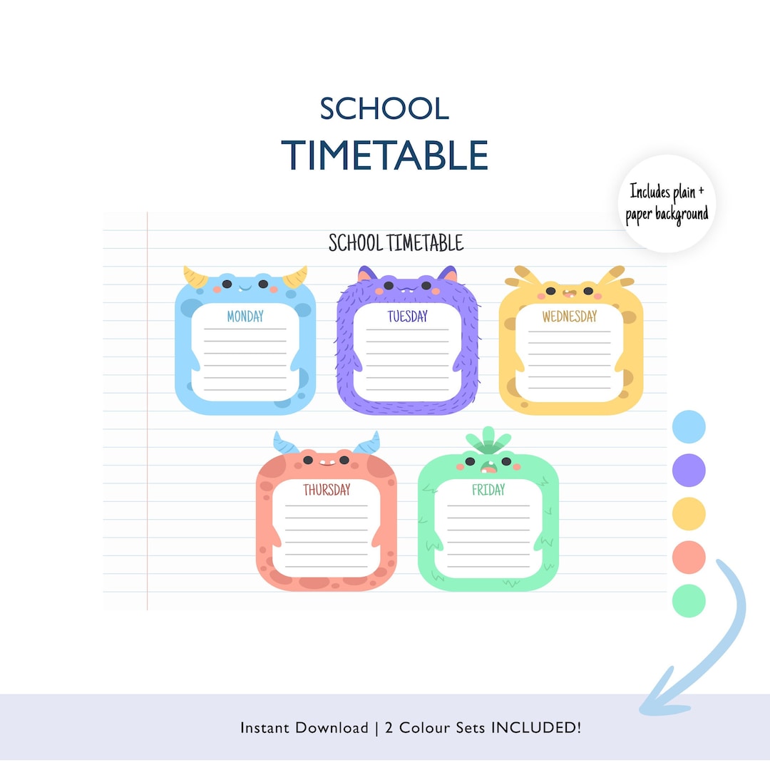 Printable School Weekly Schedule | Printable Download |class and Room ...