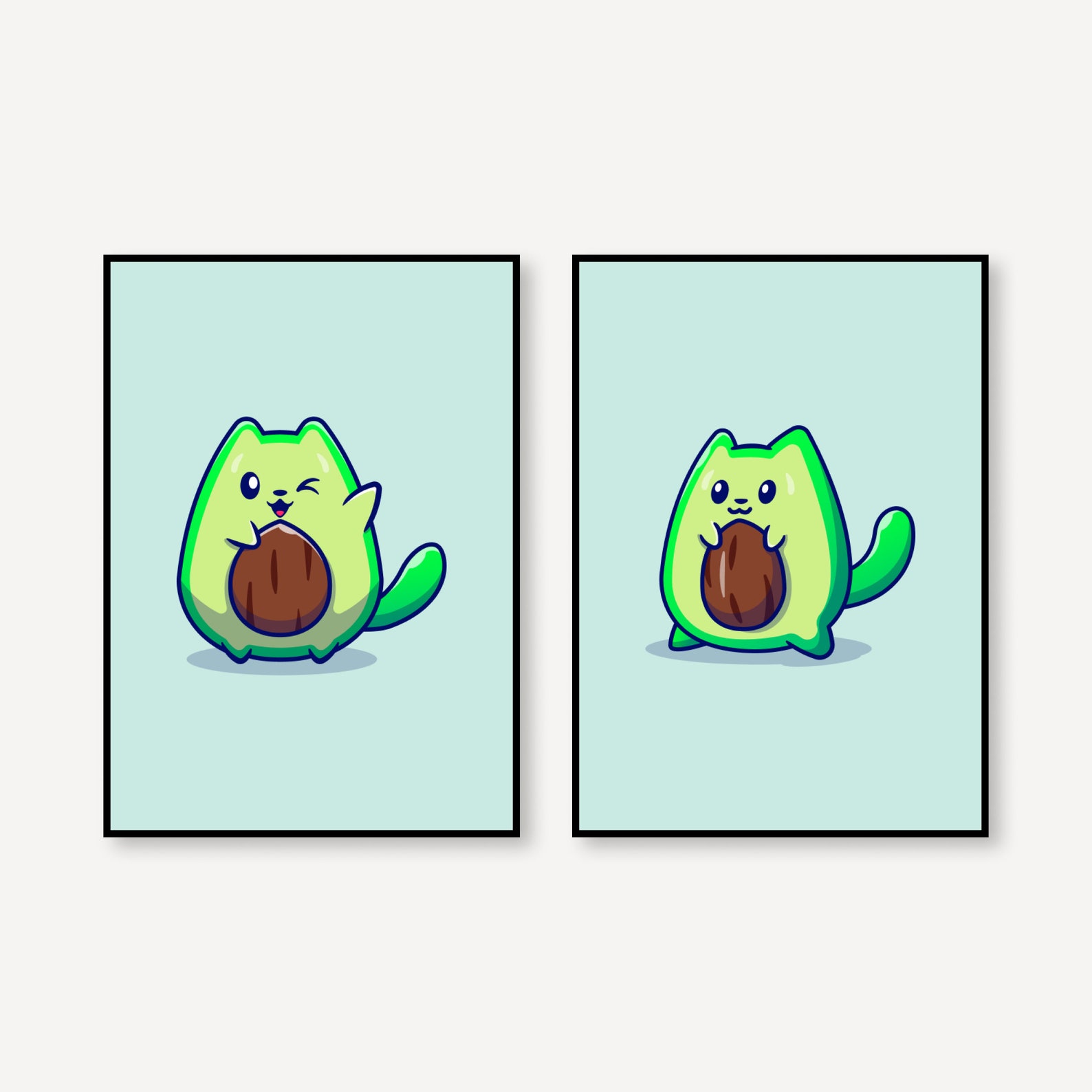 Cute Avocado Cat Avocat Green Kawaii Artwork Poster Wall Art Decoration ...