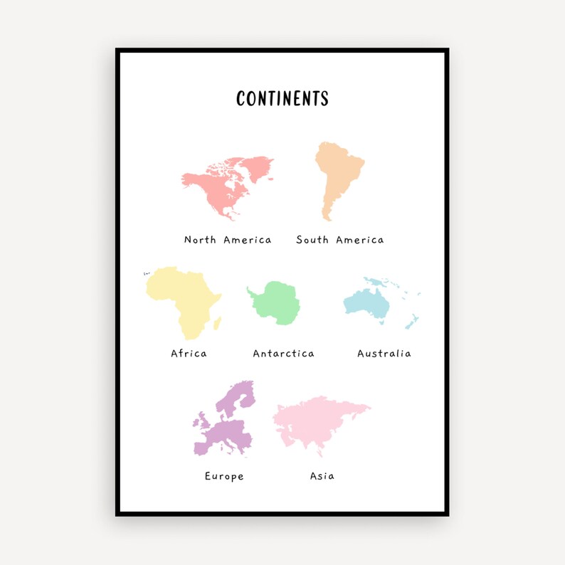 Continents Poster a Set of 3 Simplified Chinese and English - Etsy