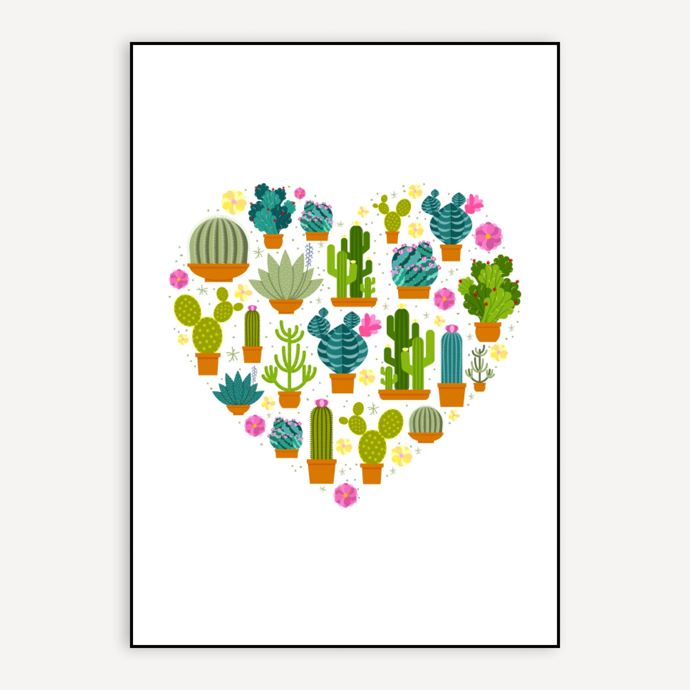 Cactus Heart Shape Artwork Poster Wall Art Decoration Poster Print ...