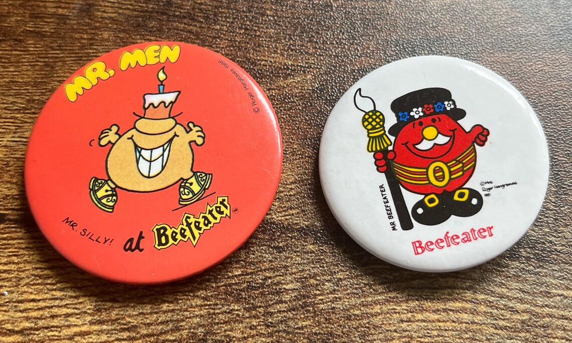 Vintage 1990s Beefeater Mr Men Badges Mr Silly Mr Beefeater - Etsy