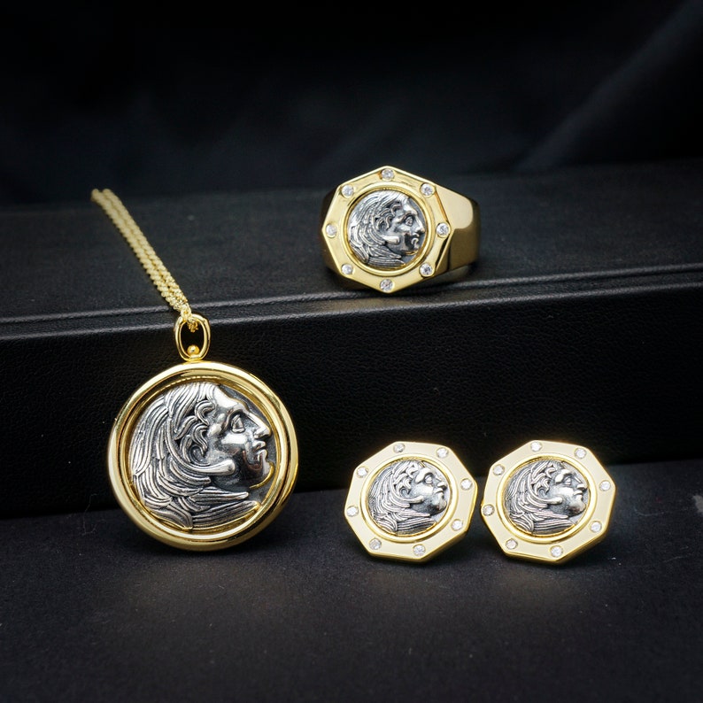 Coin Ring of Hercules Gold Signet Ring Vintage Boho Coin Ring Intaglio ...