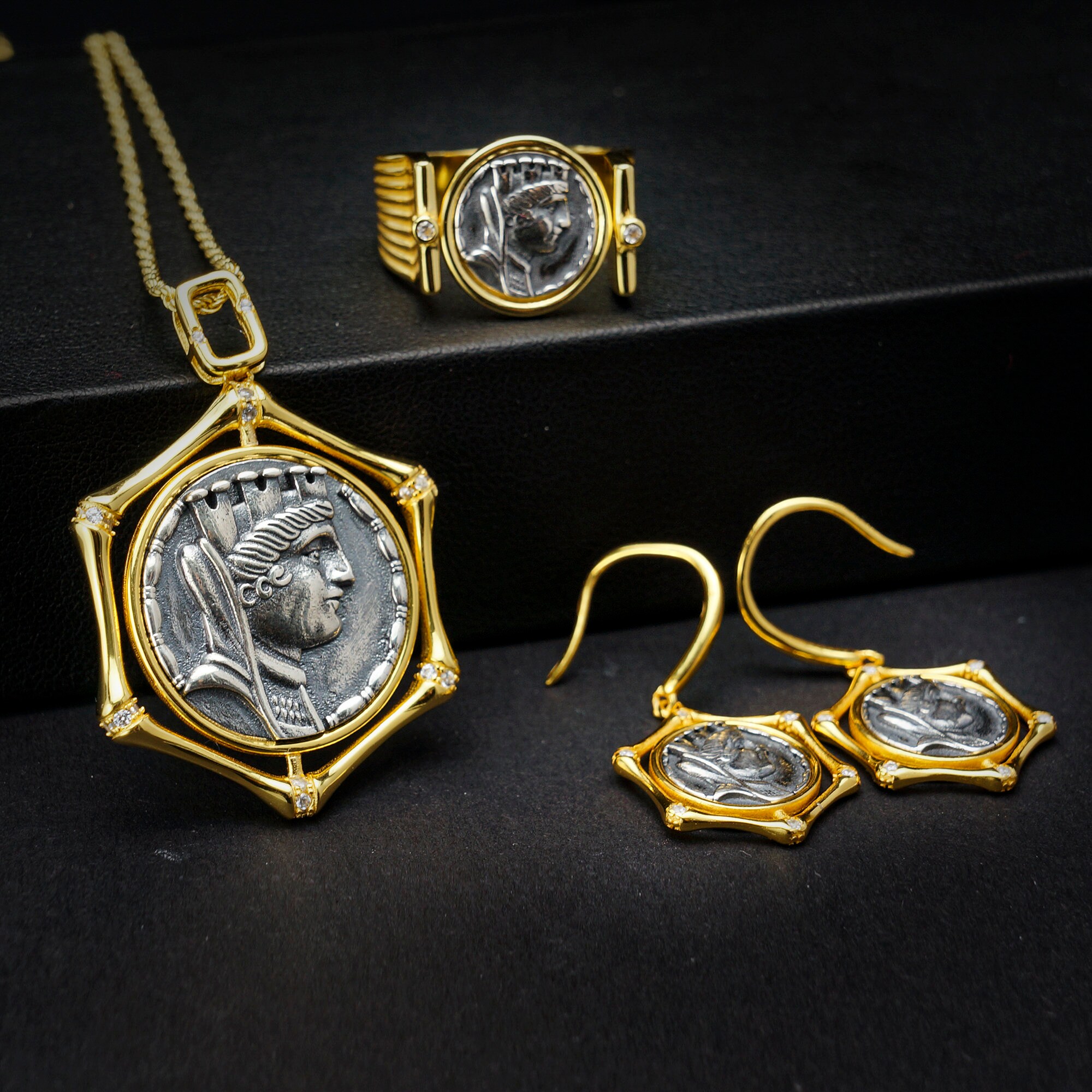 Tyche Silver Plated Gold Coin Ring Double Sided Engraved Coin - Etsy