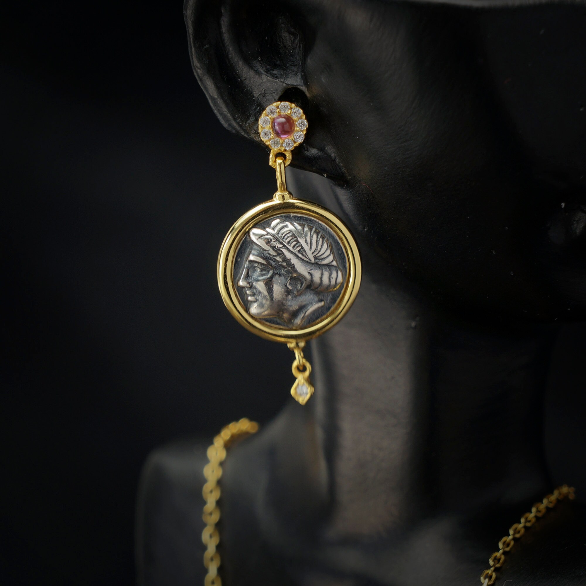 Aphrodite Ancient Greek Coin Earrings,ancient Greek Coin 14K Gold Coin ...