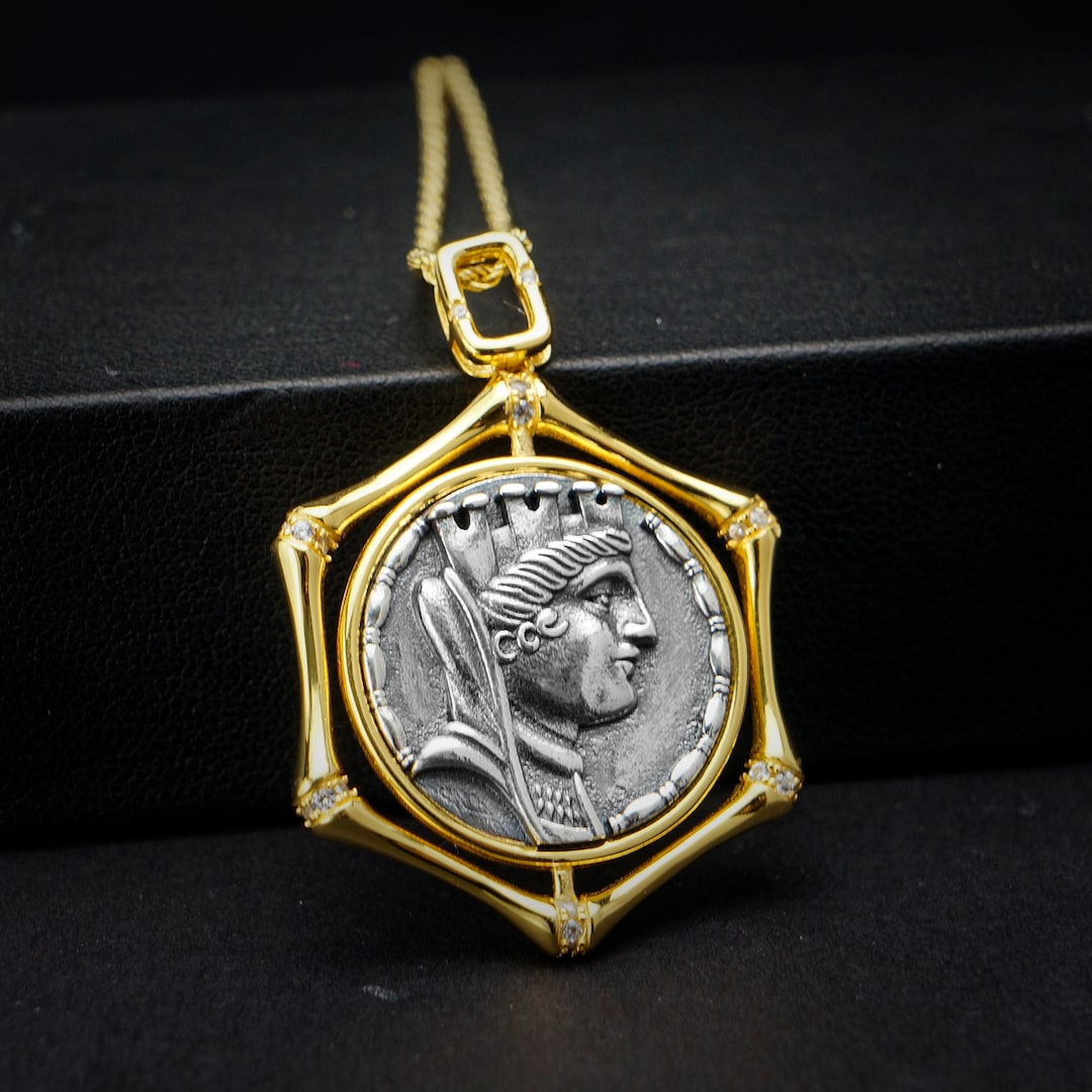 Tyche Double Sided Engraved Coin Necklace Gold Coin Signet Necklack ...