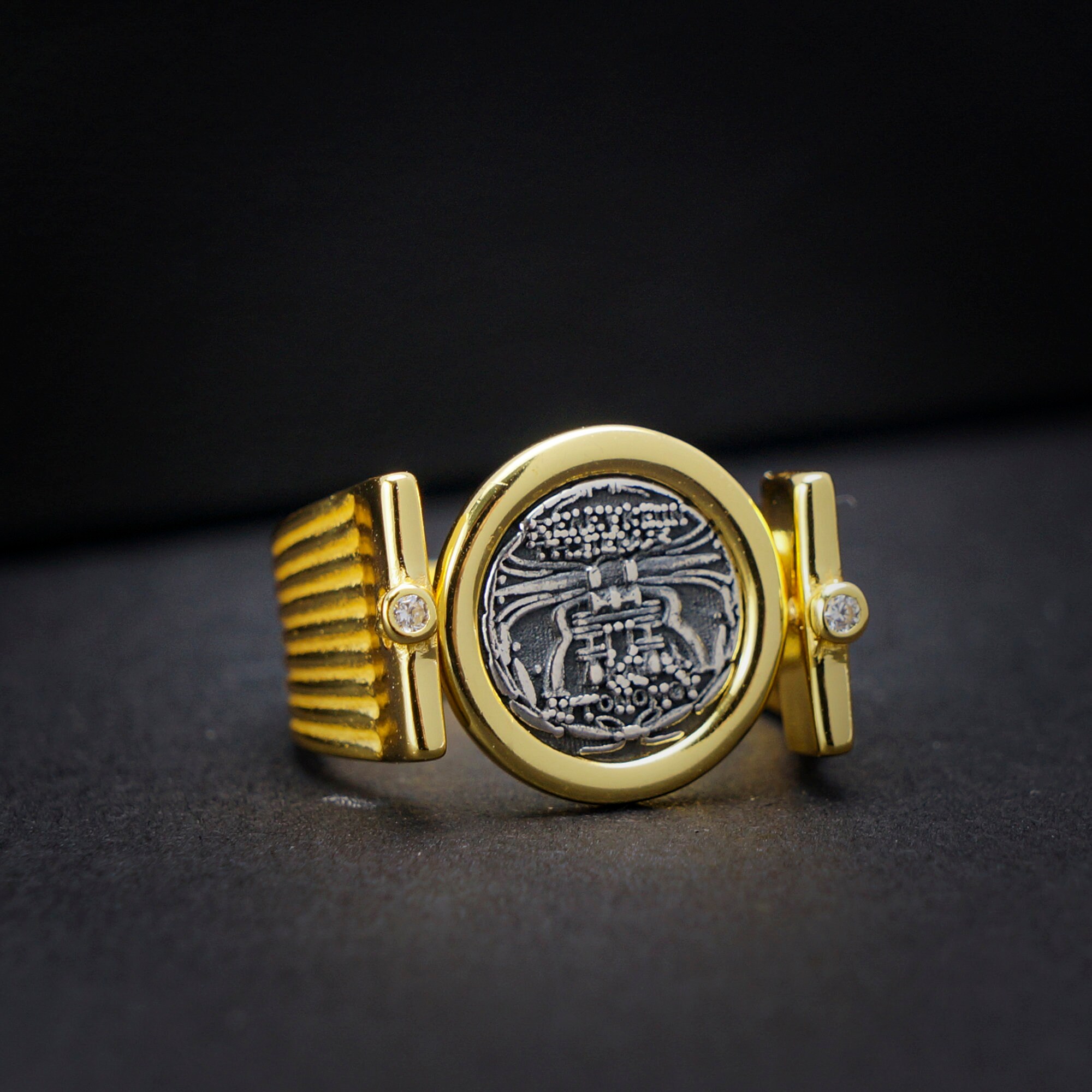 Tyche Silver Plated Gold Coin Ring Double Sided Engraved Coin Signet ...