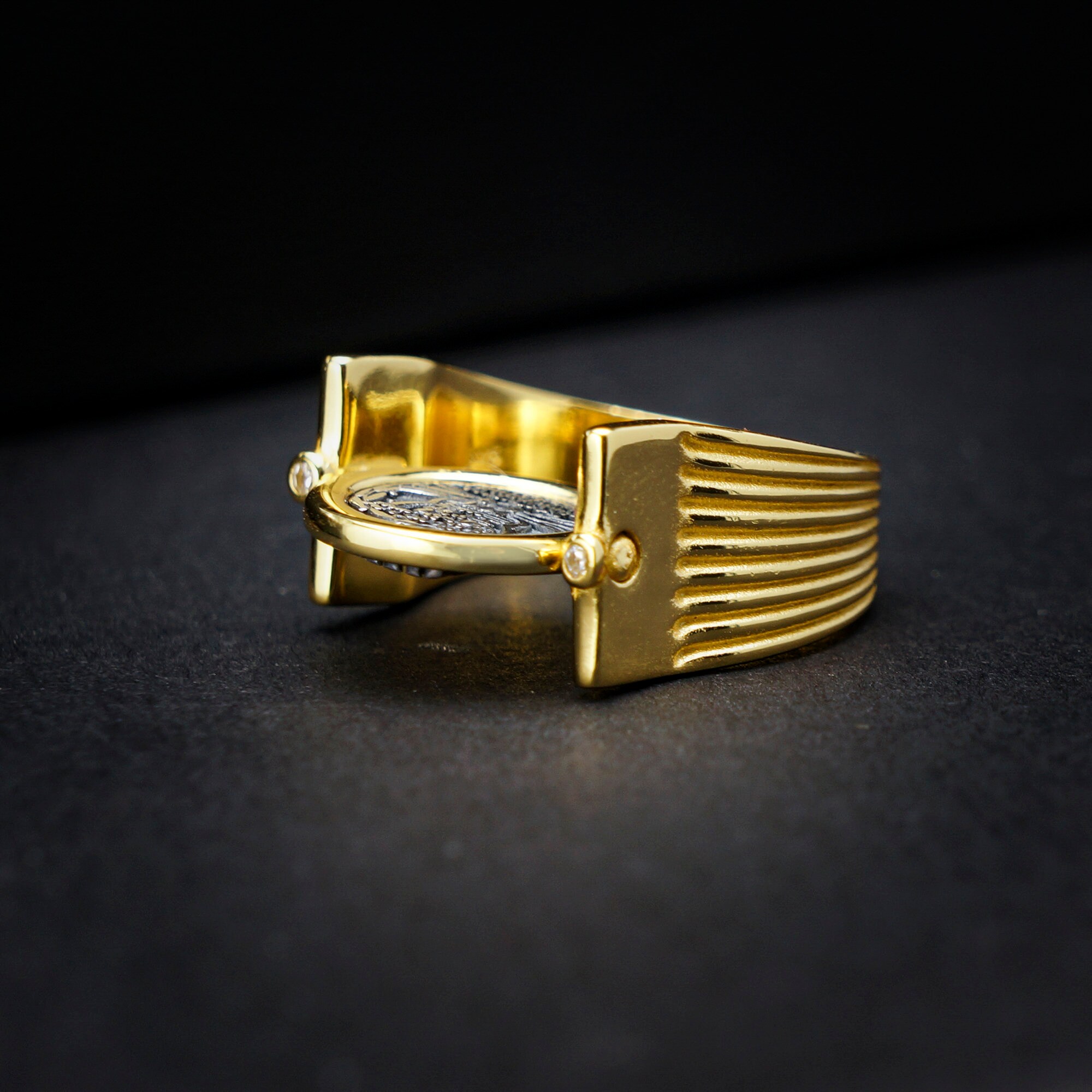 Tyche Silver Plated Gold Coin Ring Double Sided Engraved Coin Signet ...