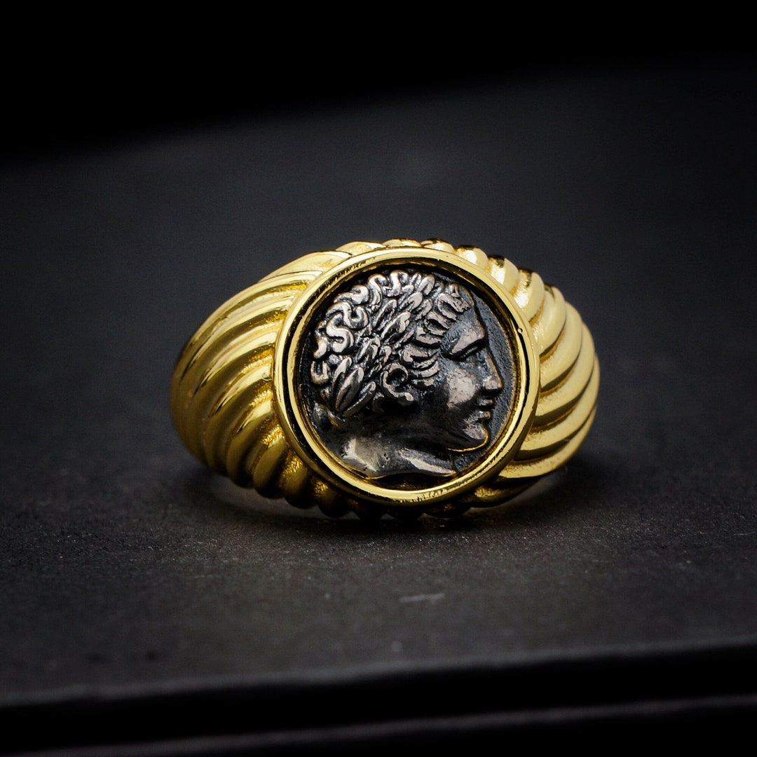 Apollo Gold Coin Ring Womens Signet Ring Leo Patronus Silver Signet ...