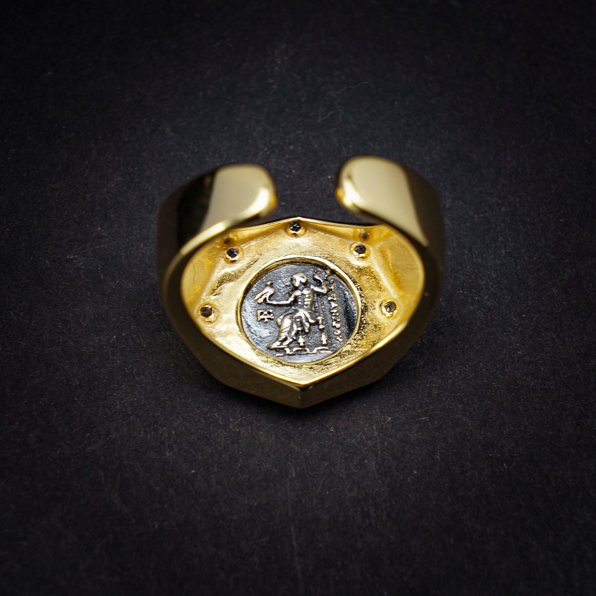 Coin Ring of Hercules Gold Signet Ring Vintage Boho Coin Ring Intaglio ...