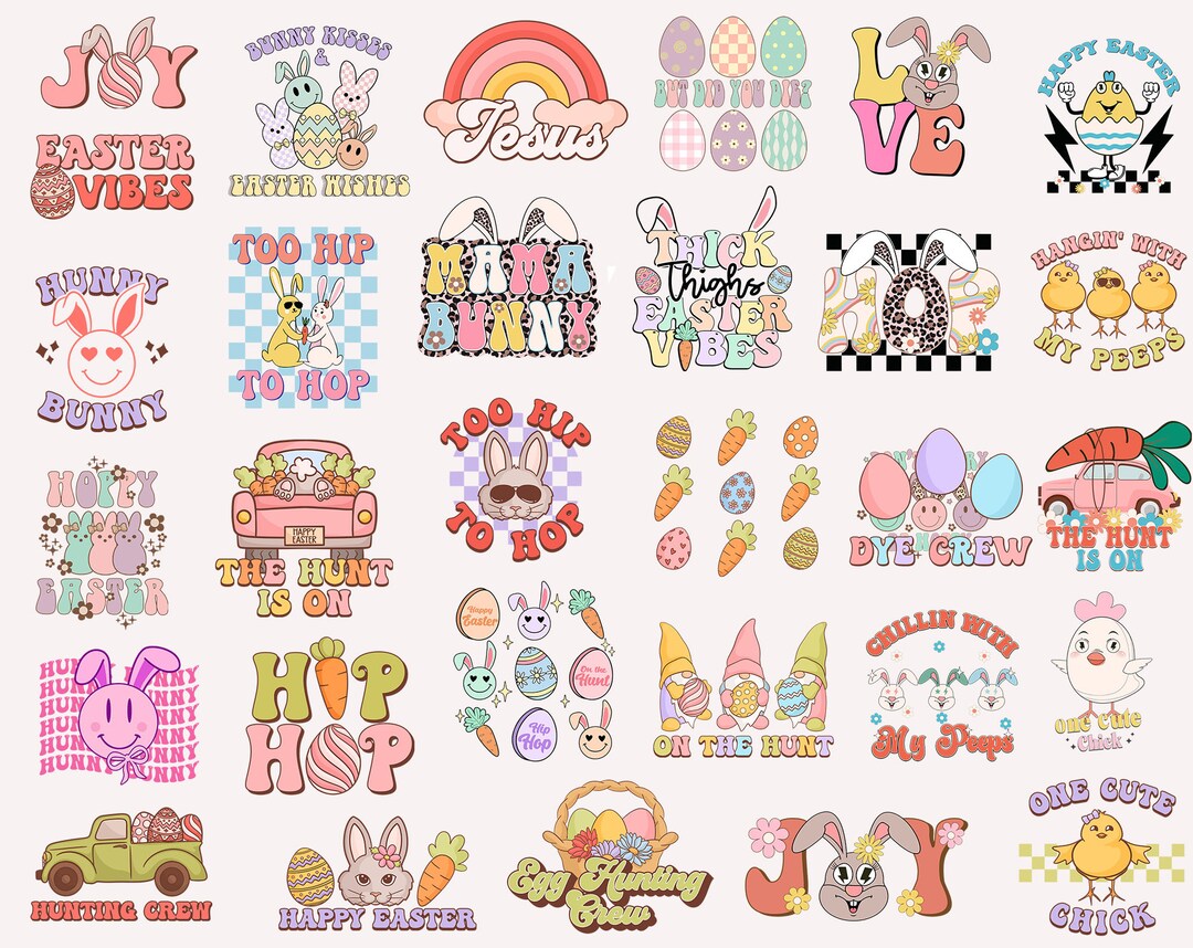 Retro Easter Png Bundle, Easter Sublimation Bundle, Happy Easter Png, Easter Bunny Png, Hunting ...