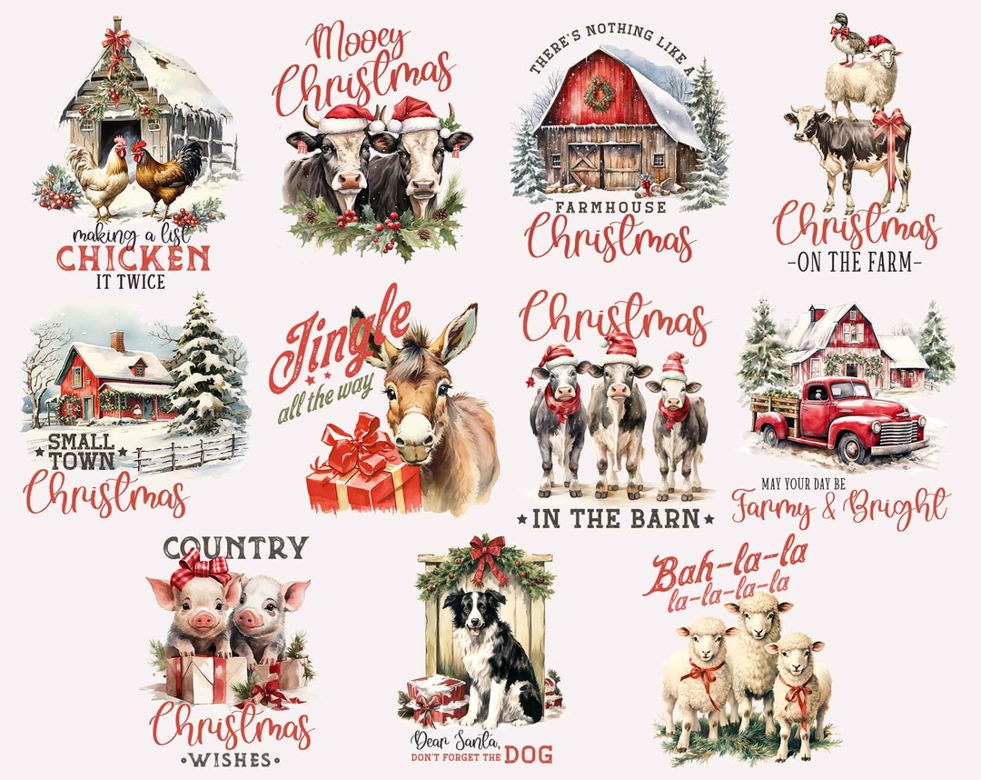Christmas Farm Bundle, Christmas Farm Watercolor Clipart, Christmas ...