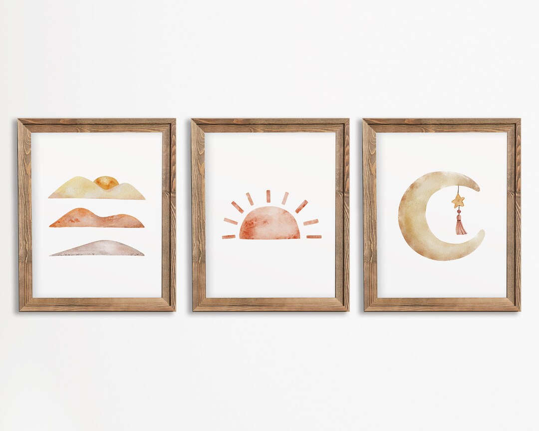 3 Prints Boho Safari Nursery Decor, Boho Sun and Moon Nursery Prints ...