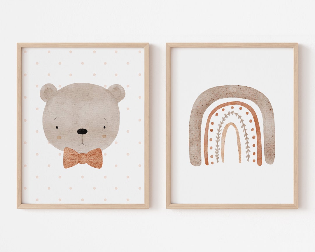 Boho Bear Nursery Wall Art, Set of 2 Prints, Boho Nursery Decor Boy ...