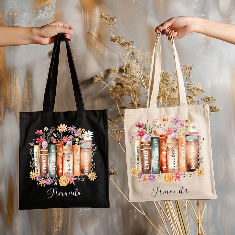 Personalized Custom Book Stack Tote Bag Literary Girl Reading Gift - Etsy