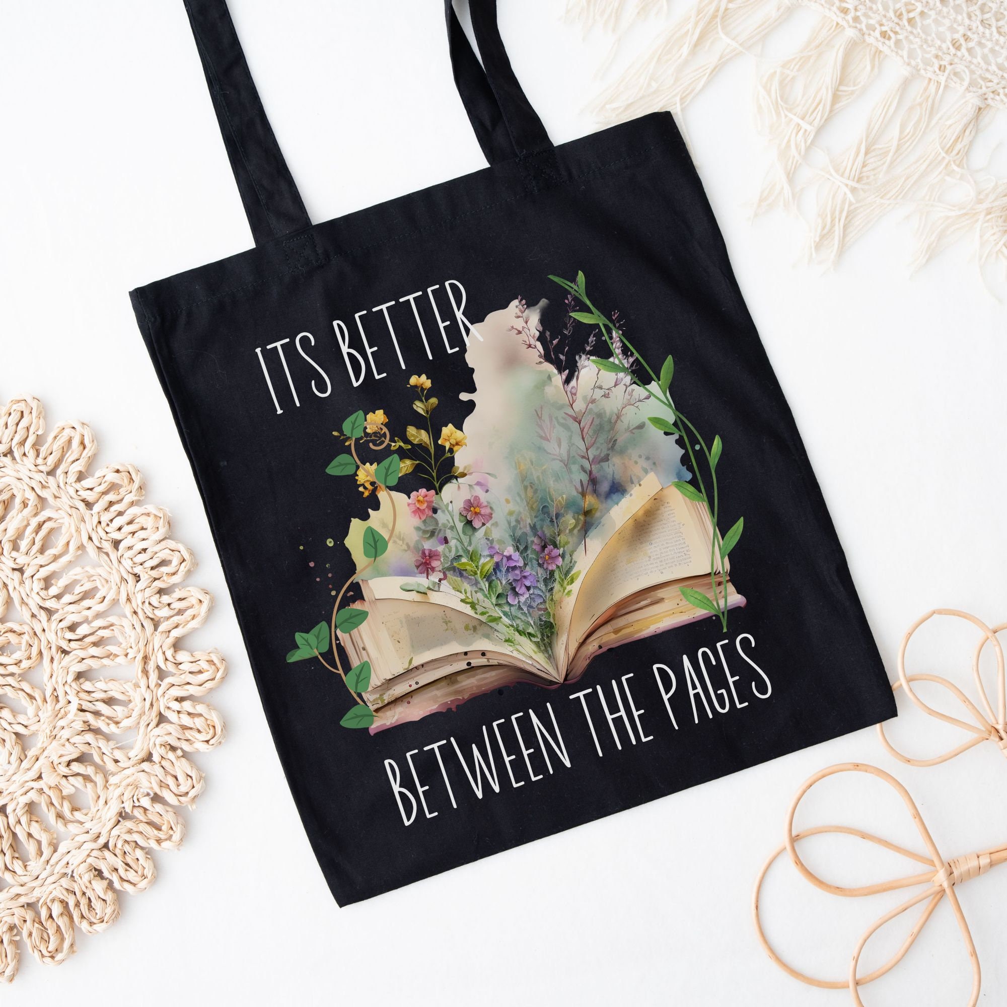 Literary Tote Bag for Readers Floral Book Bag Gift Forteacher ...