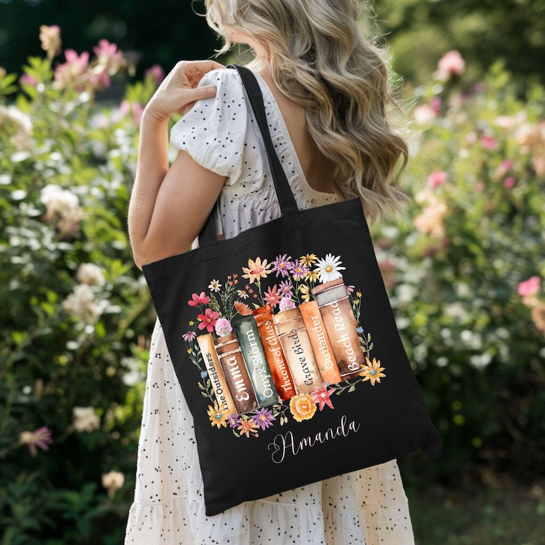 Personalized Custom Book Stack Tote Bag Literary Girl Reading Gift - Etsy