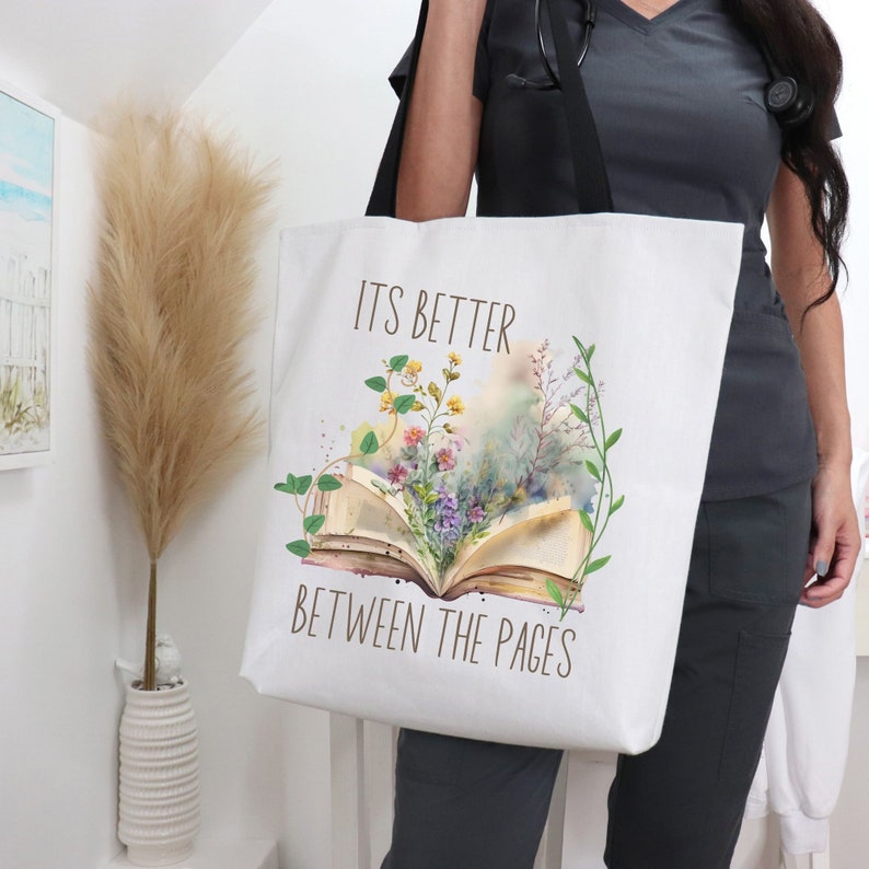 Literary Tote Bag for Readers Floral Book Bag Gift Forteacher ...