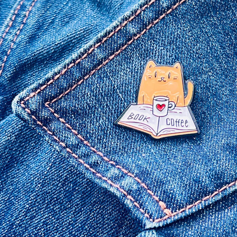 Book Cat and Coffee Enamel Pin Gift for Bookish Friend Birthday Gift ...