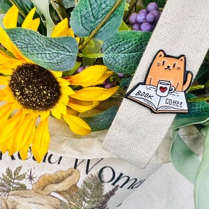 Book Cat and Coffee Enamel Pin Gift for Bookish Friend Birthday Gift ...
