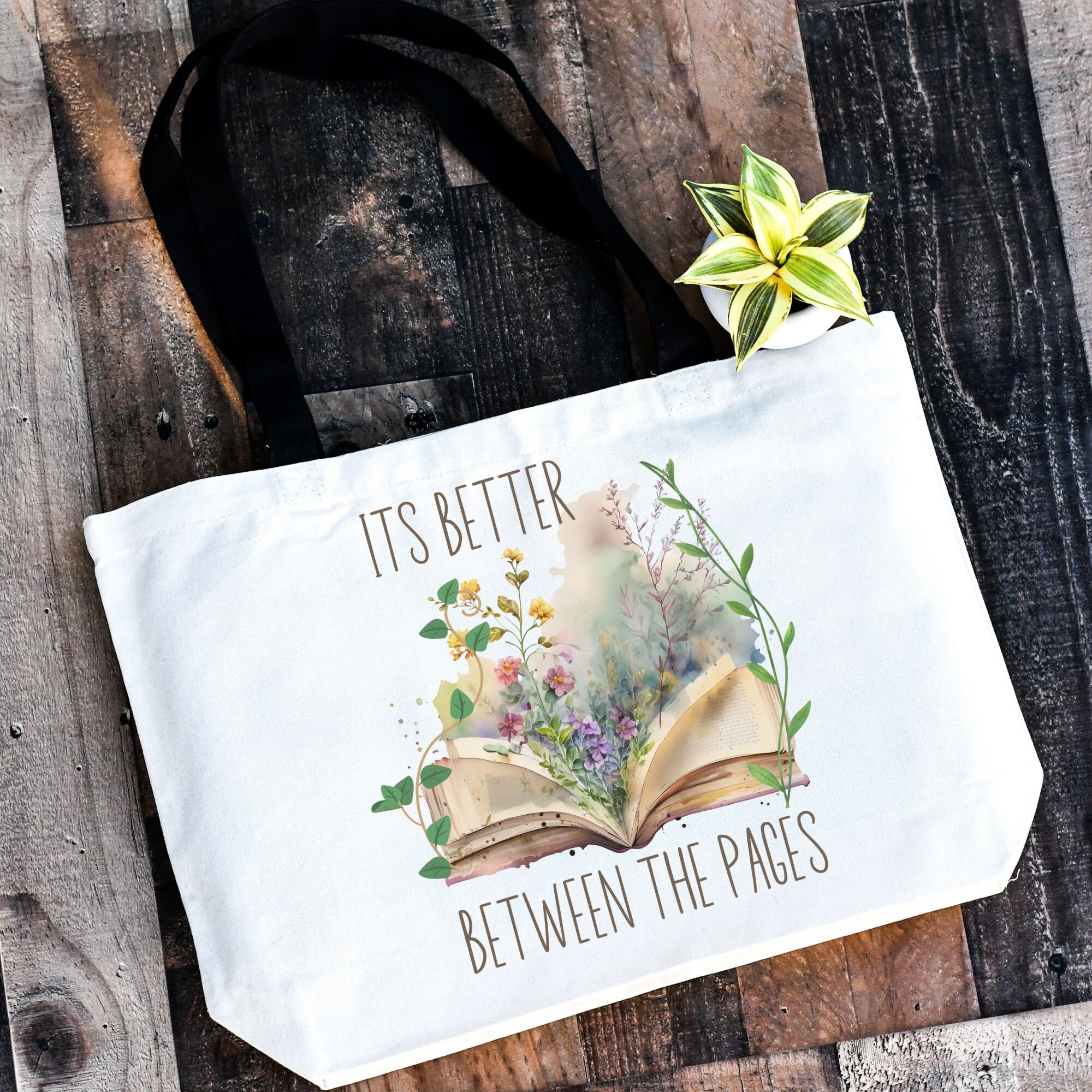 Literary Tote Bag for Readers Floral Book Bag Gift Forteacher ...