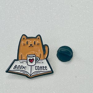Book Cat and Coffee Enamel Pin Gift for Bookish Friend Birthday Gift ...