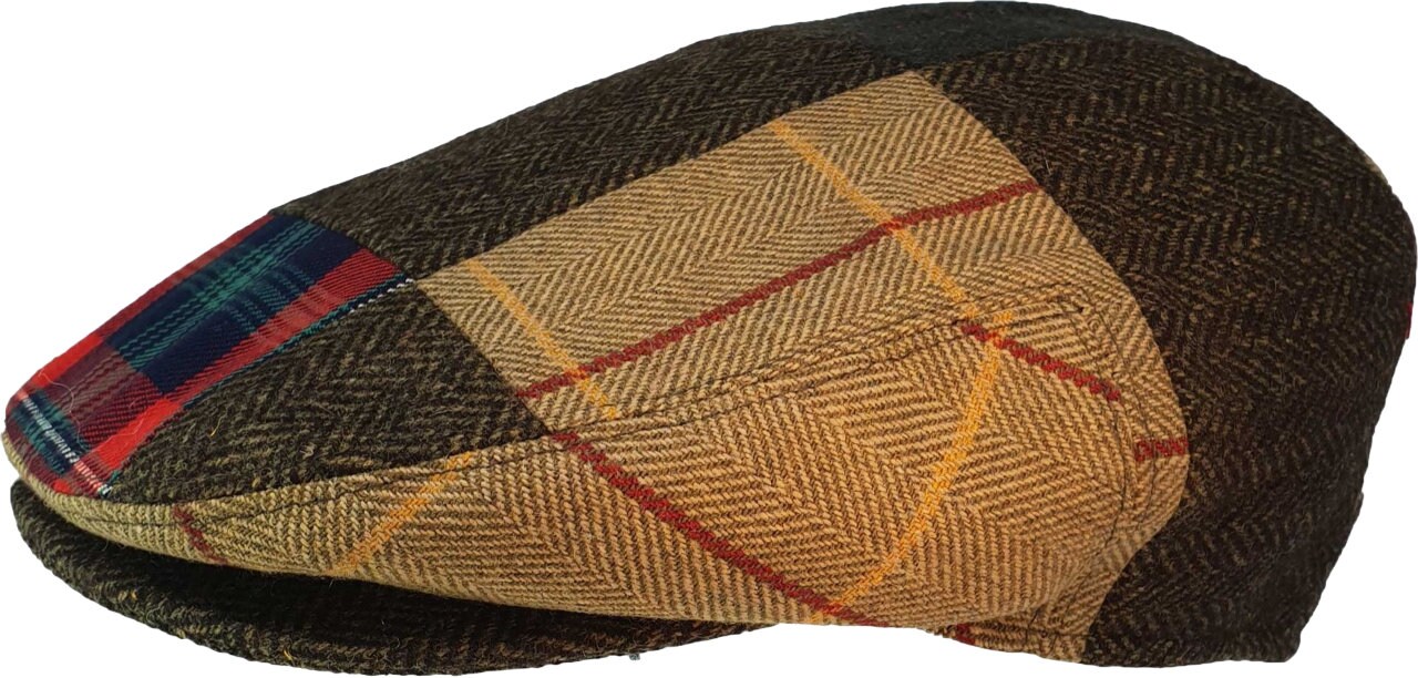Patchwork Flat Cap Mens Herringbone Check Tweed Wool Newsboy Gatsby ...