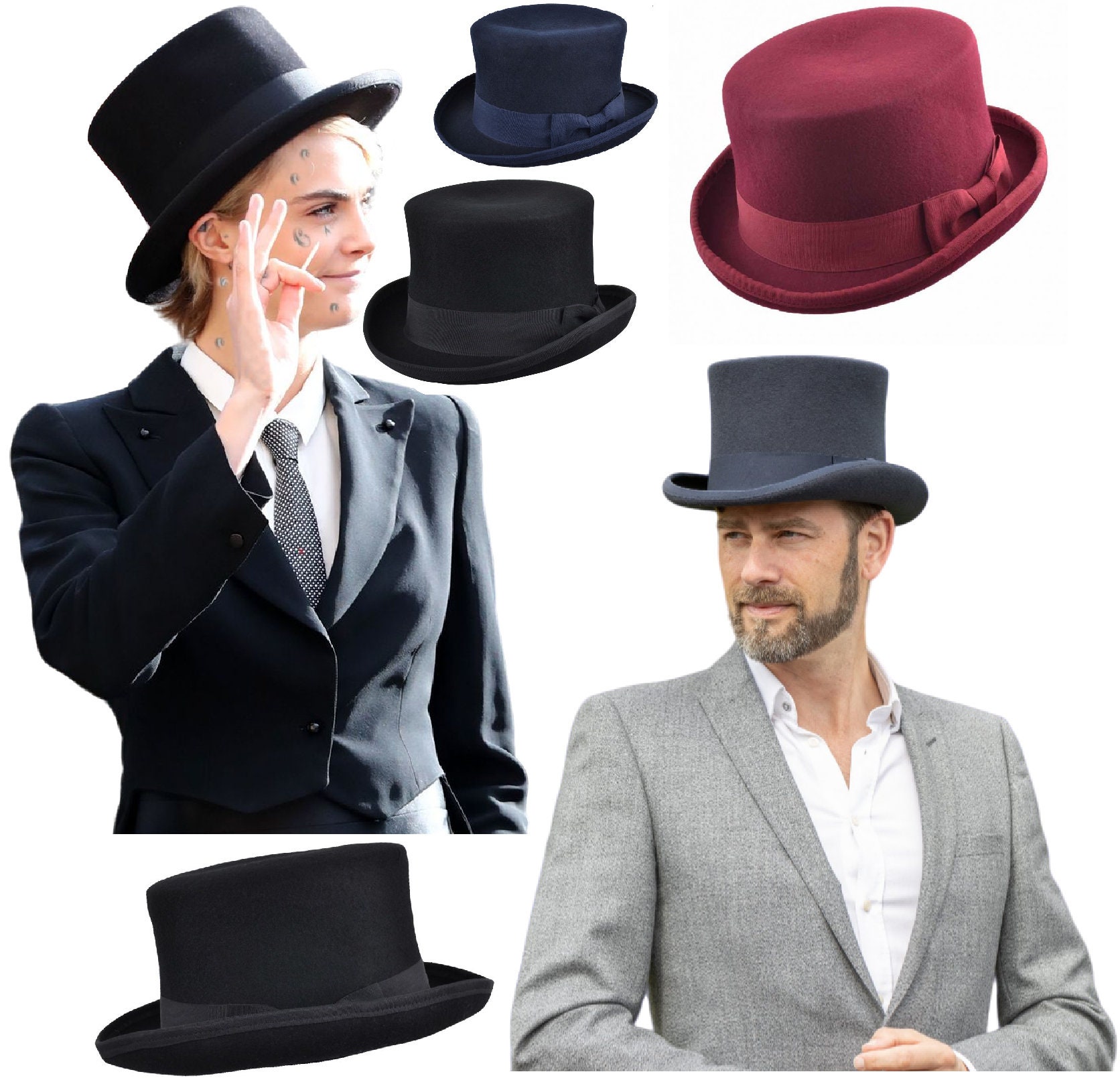 Mens Wool Crushable Top Hat Women's Fedora Felt Soft Ribbon Band Bow ...