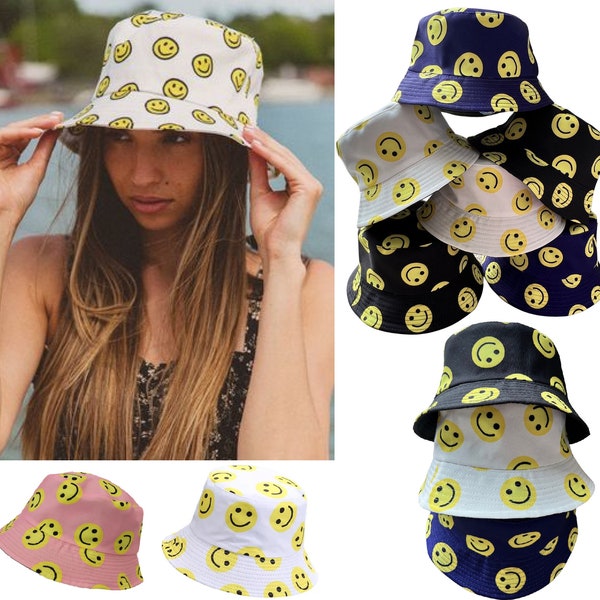 Black Smiley Face Bucket Hat - Etsy