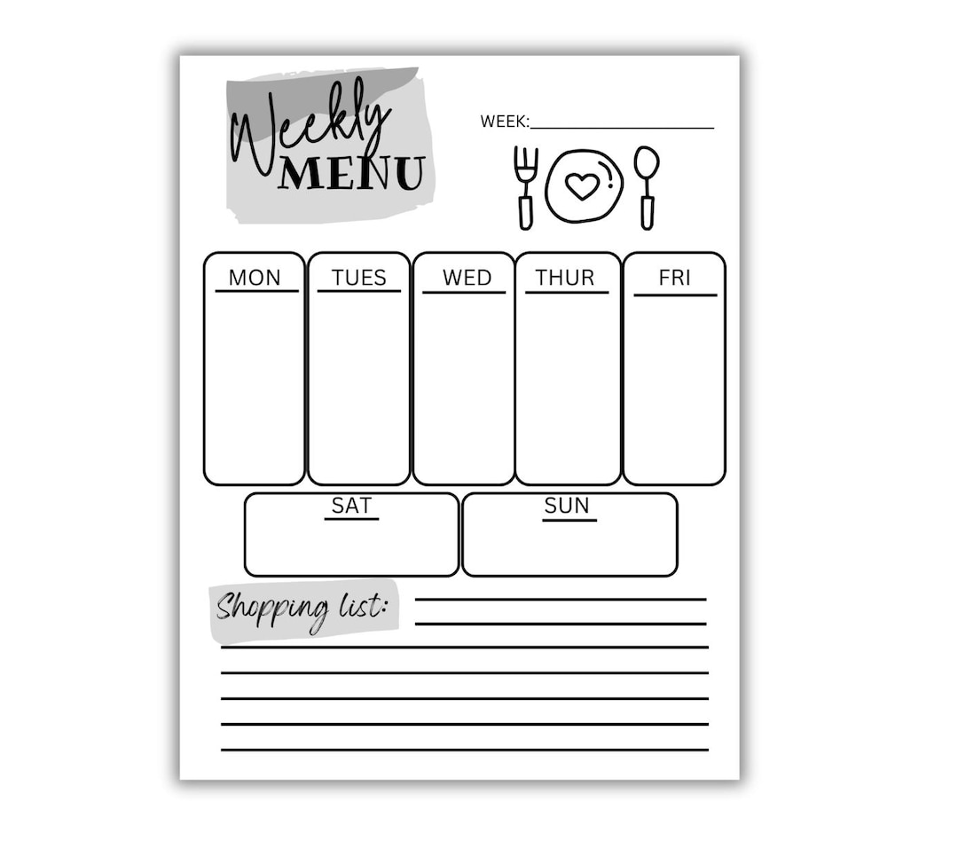 Weekly Menu - Digital File - Etsy