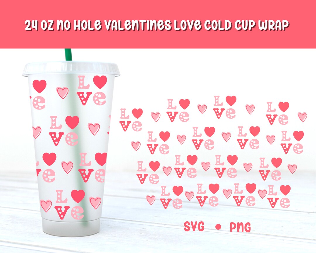 Valentines Day Love Heart Cold Cup Wrap Svg | Valentines Day Cold Cup ...