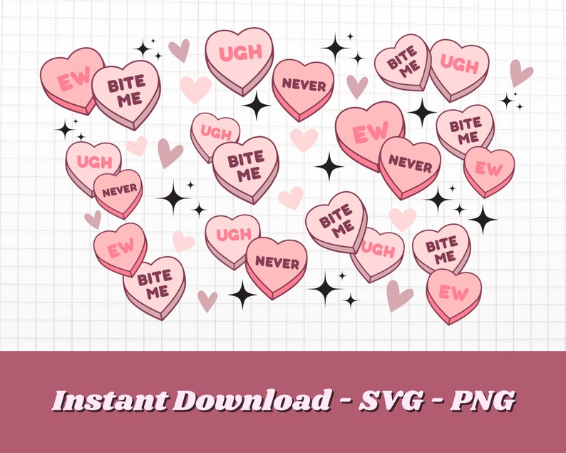 Anti-valentines Day Candy Heart Cold Cup Wrap Svg | Valentines Day Cold ...
