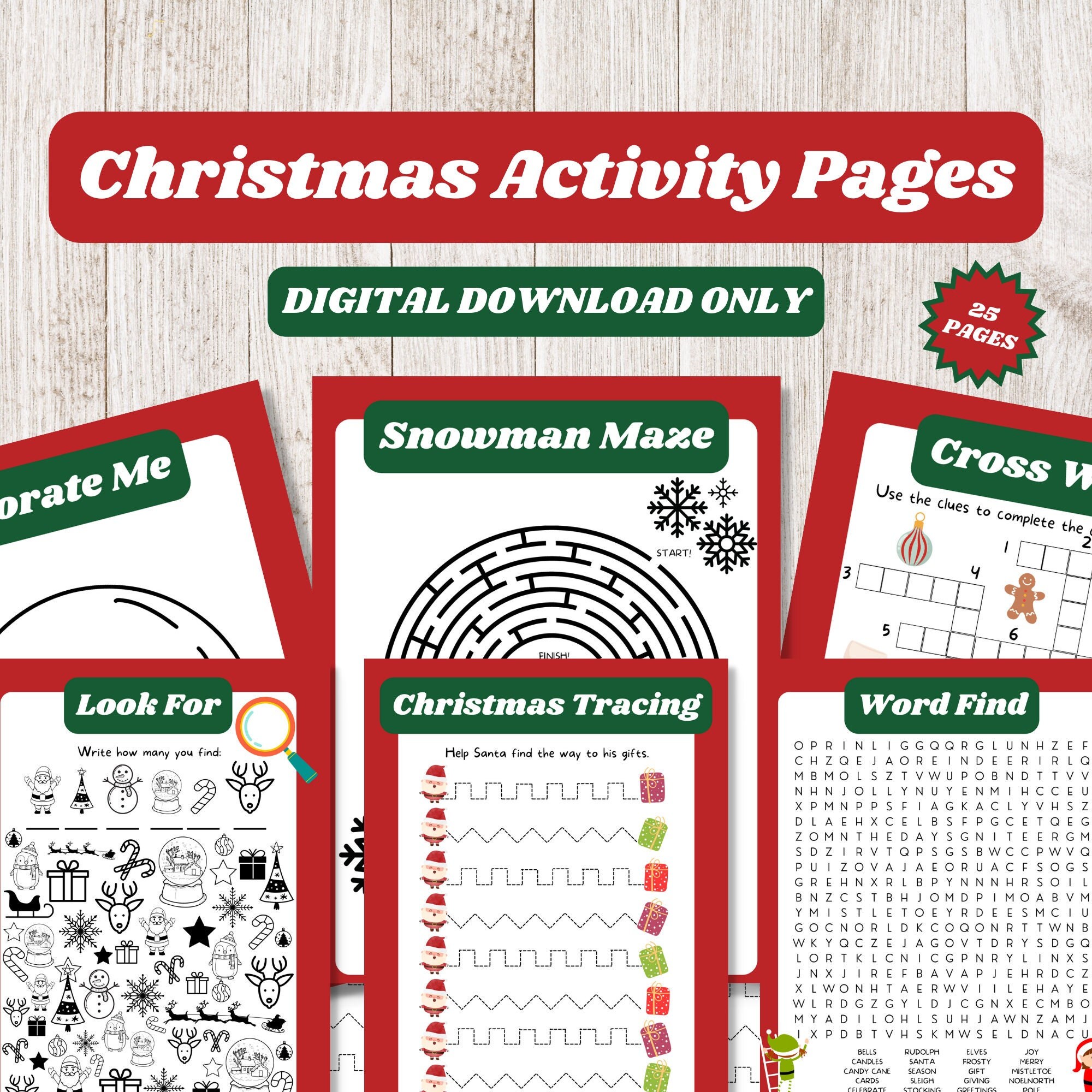 25 Printable Christmas Activities, Printable Bundle, Kids Activities ...