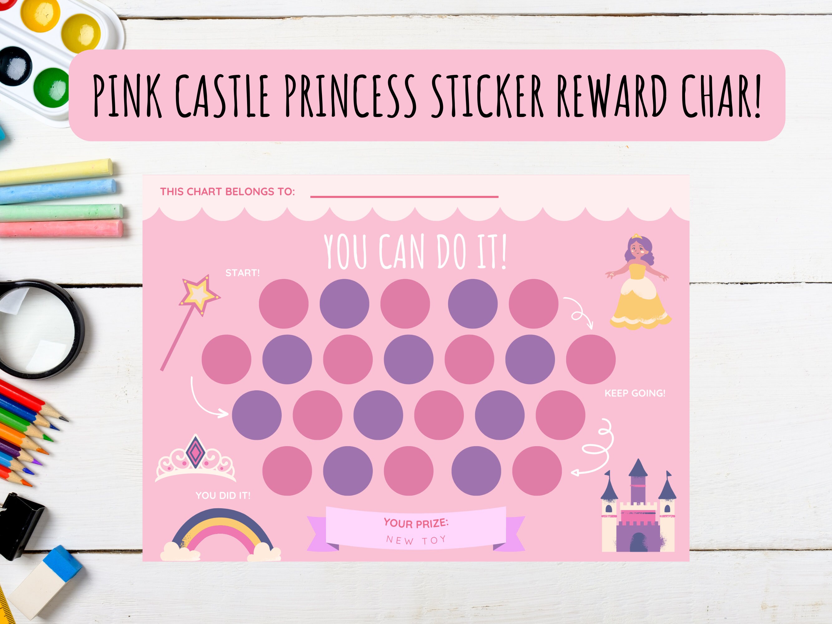 Pink Castle Princess Reward Chart Sticker Reward Chart Girl Reward ...