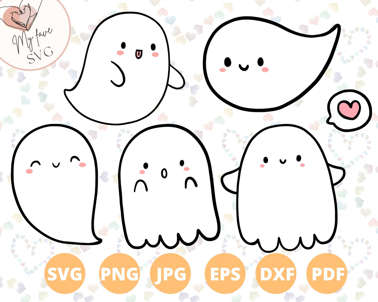 Set 5 Cute Ghost Clipart Svg Png Kawaii Ghost Svg Png Cute - Etsy UK