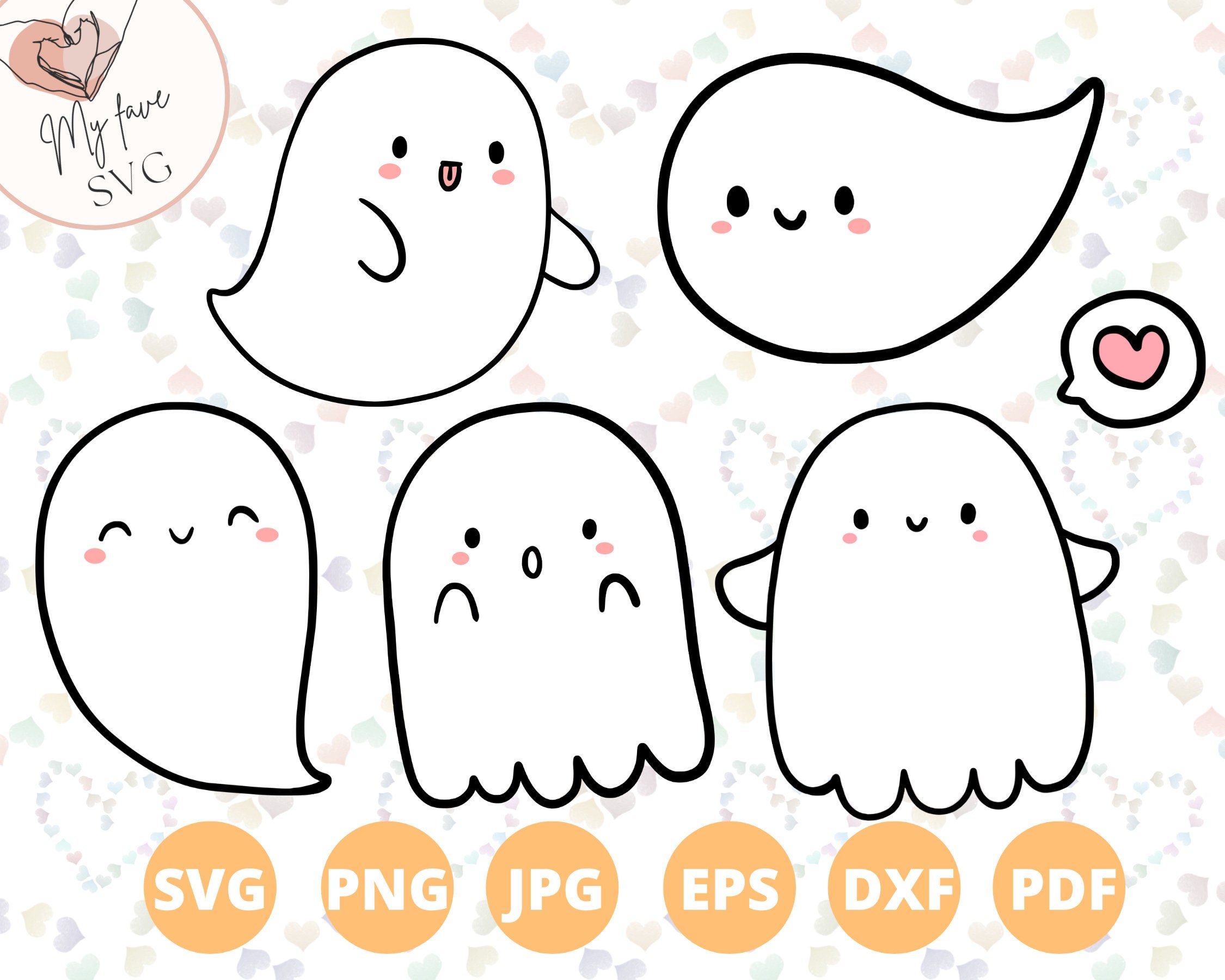 Set 5 Cute Ghost Clipart Svg Png Kawaii Ghost Svg Png Cute - Etsy UK