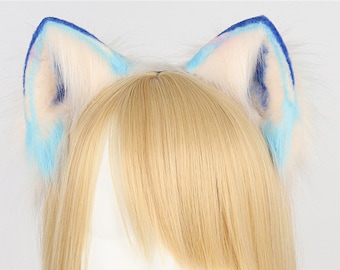 Blue White Fox Ears - Etsy
