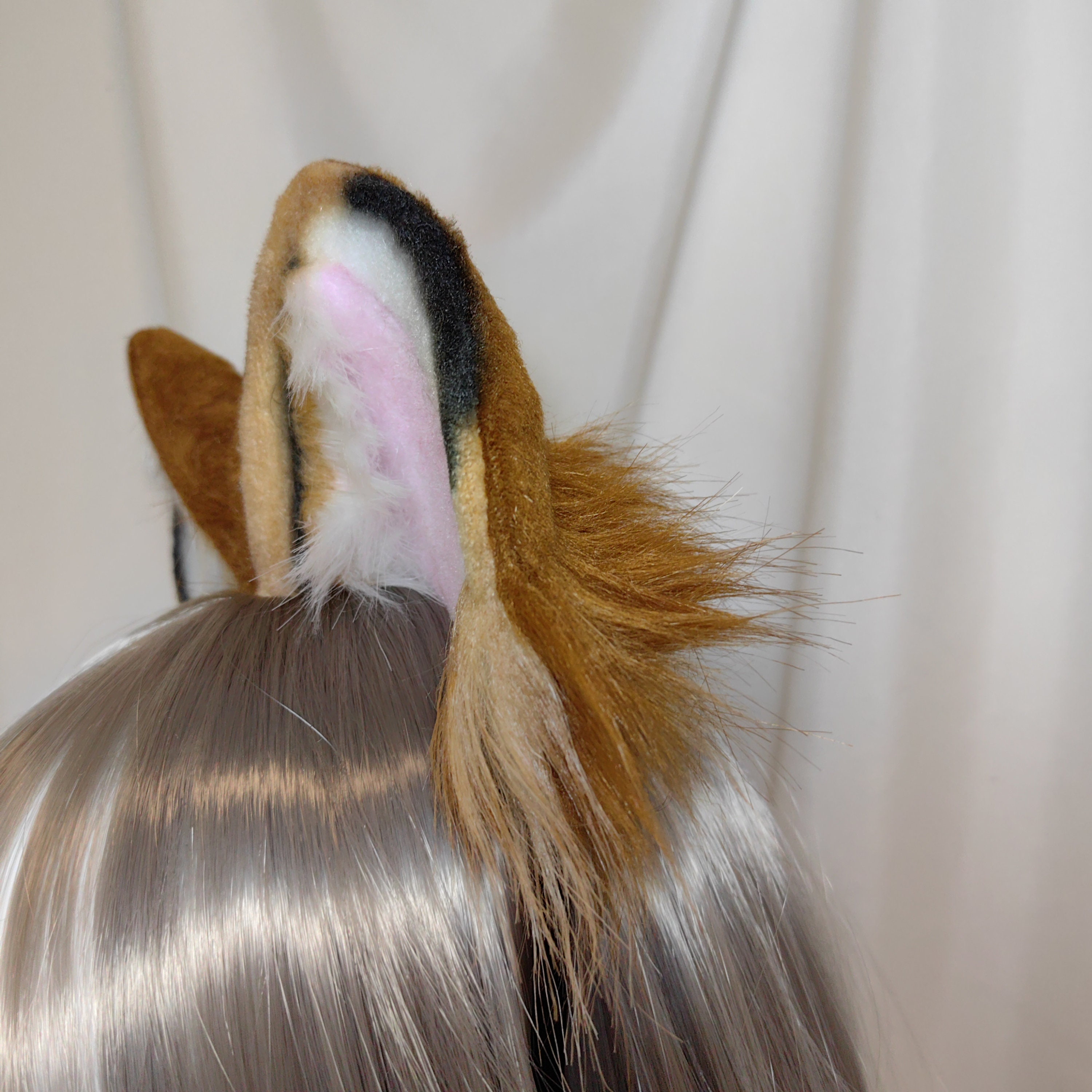 Furry Tiger Ears Tail Set With Transparent Belt , Yellow Black Stripe ...