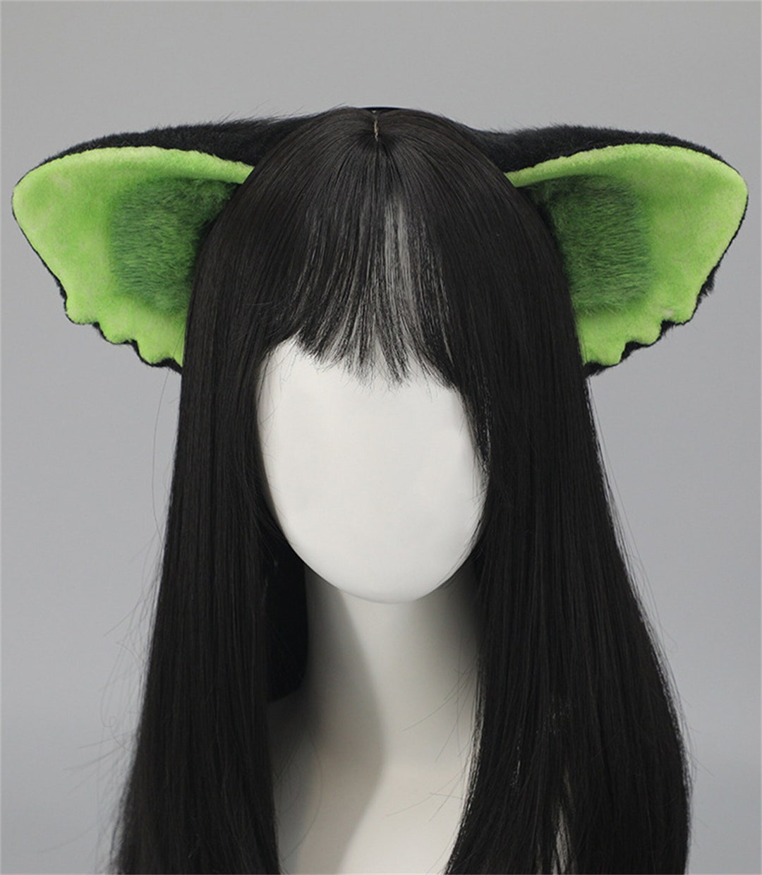 Cosplay Green Black Cat Ear Headband, Furry Black Green Kitten Ear Hair ...