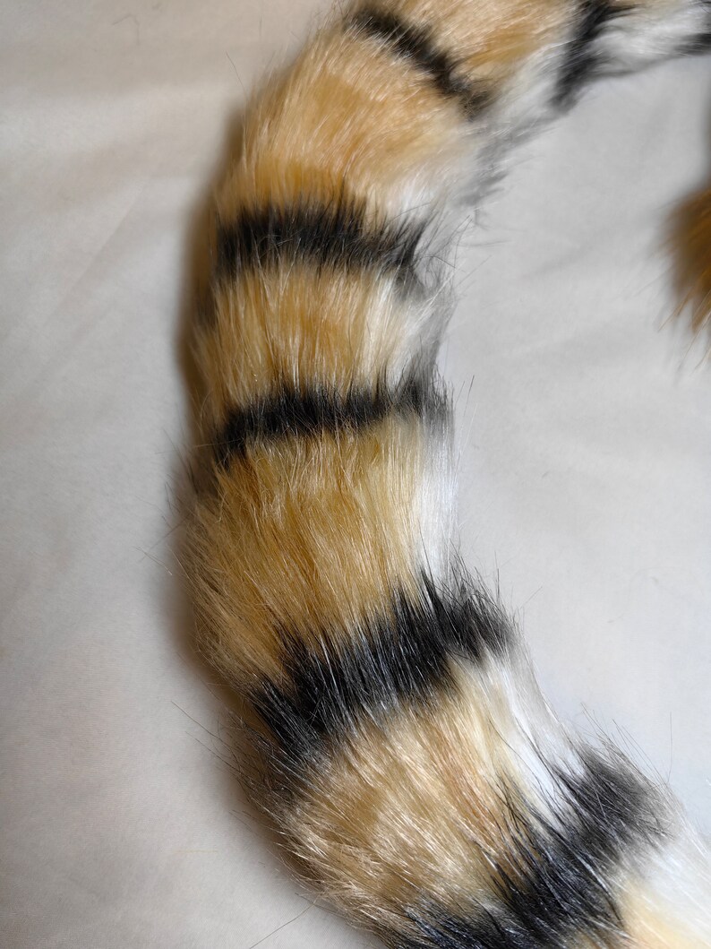 Furry Tiger Ears Tail Set With Transparent Belt , Yellow Black Stripe ...