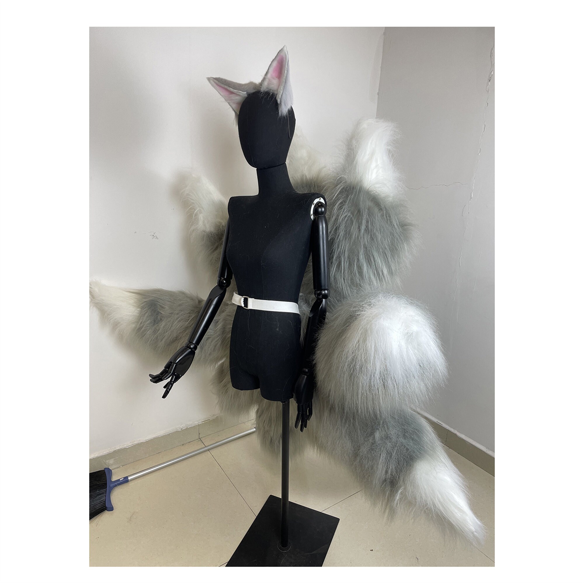 Handmade Nina Kosaka Ear Tail, Cos Gray Fox Ear&nine Tails, Large Plush ...
