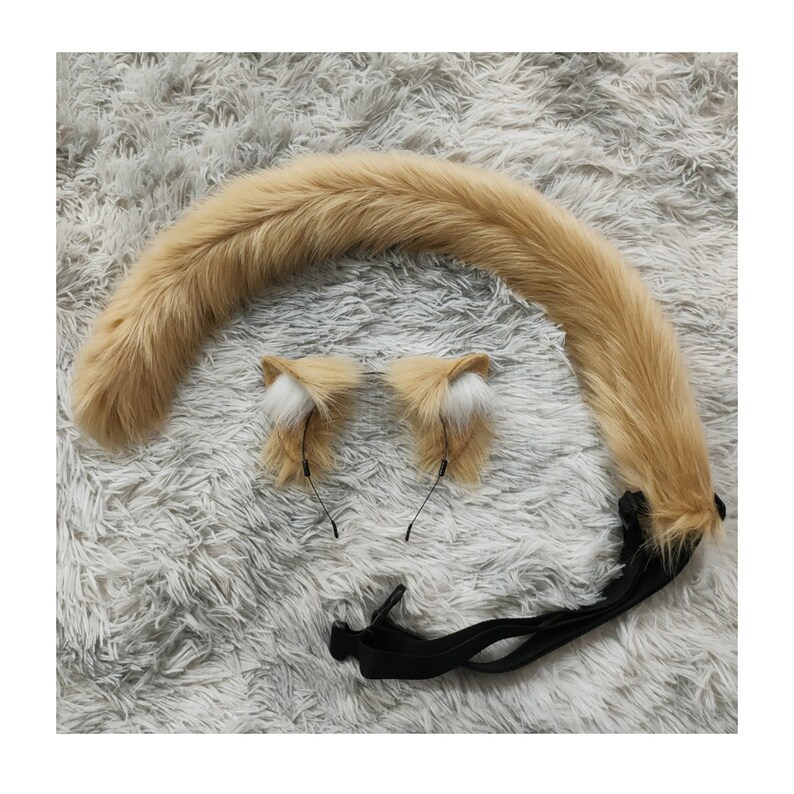 Furry Brown Cat Ear Tail Set Brown Wolf Ears Headband Furry Plush