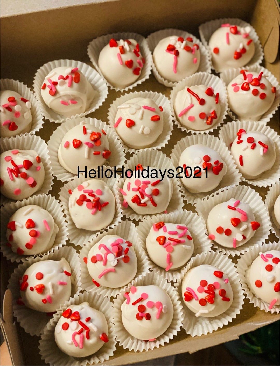 2 Dozen Vanilla Valentine’s Day Cake Balls! Dipped in Vanilla White ...